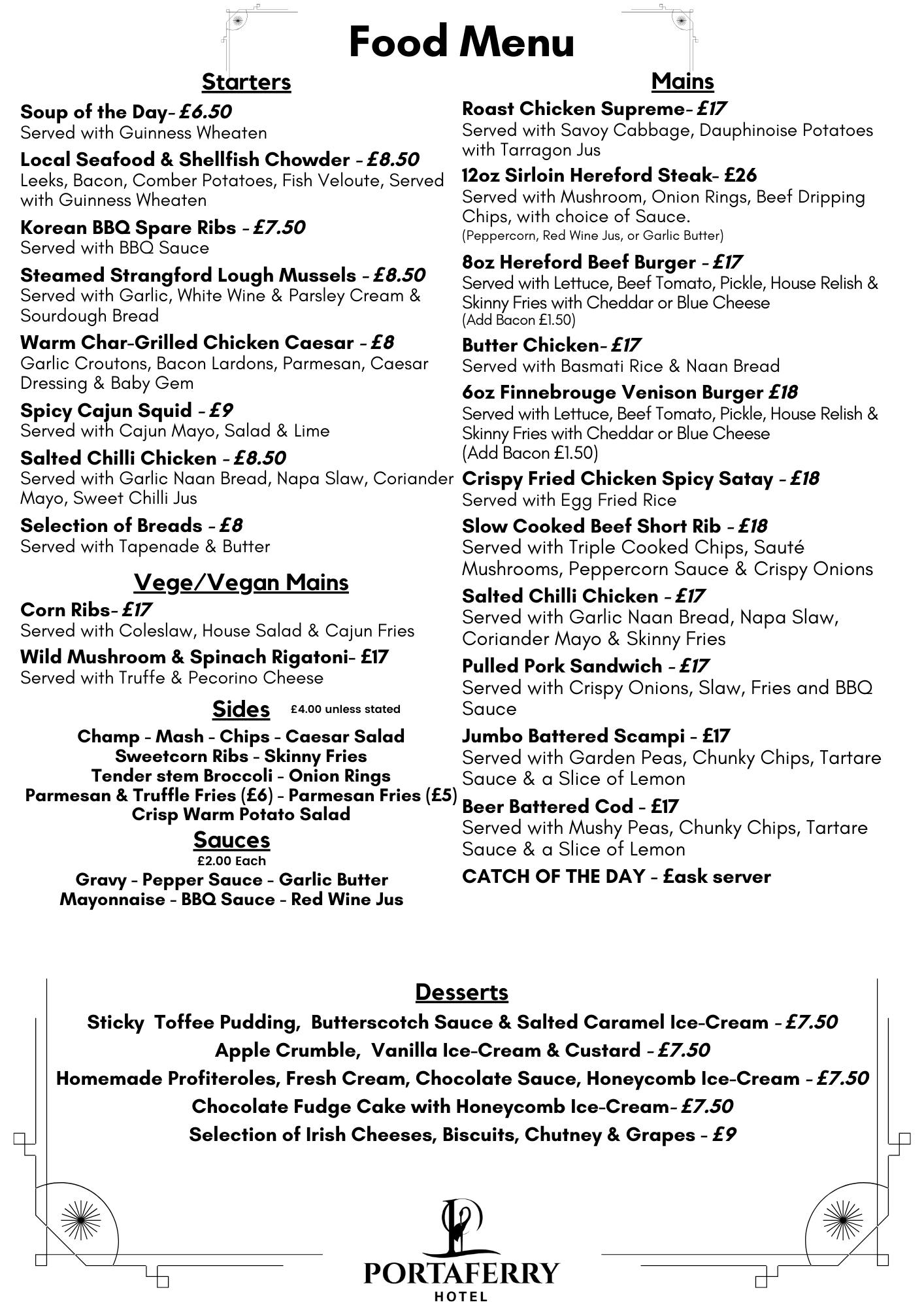 Book a Table/Menu | Portaferry Hotel