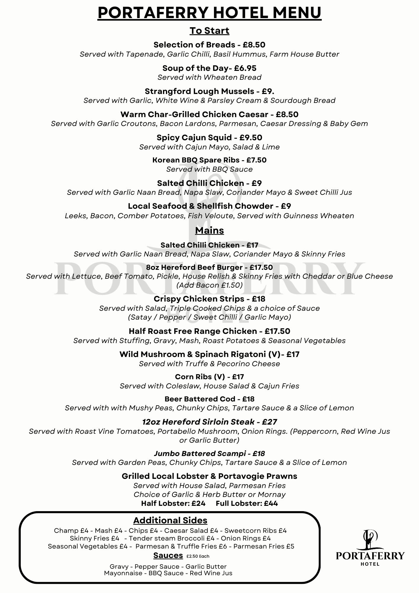 Book a Table/Menu | Portaferry Hotel