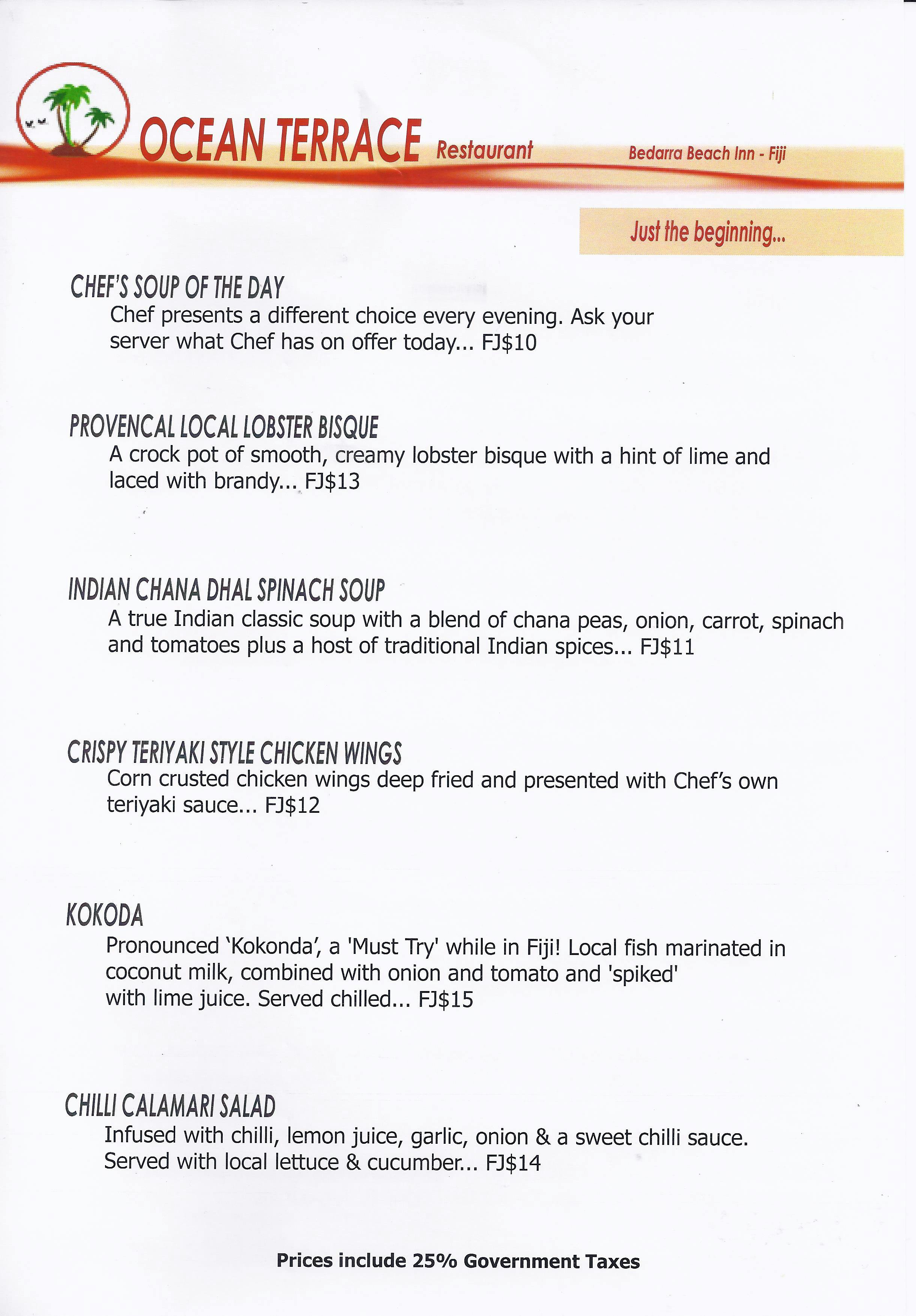 Dinner Menu | Bedarra Beach Inn