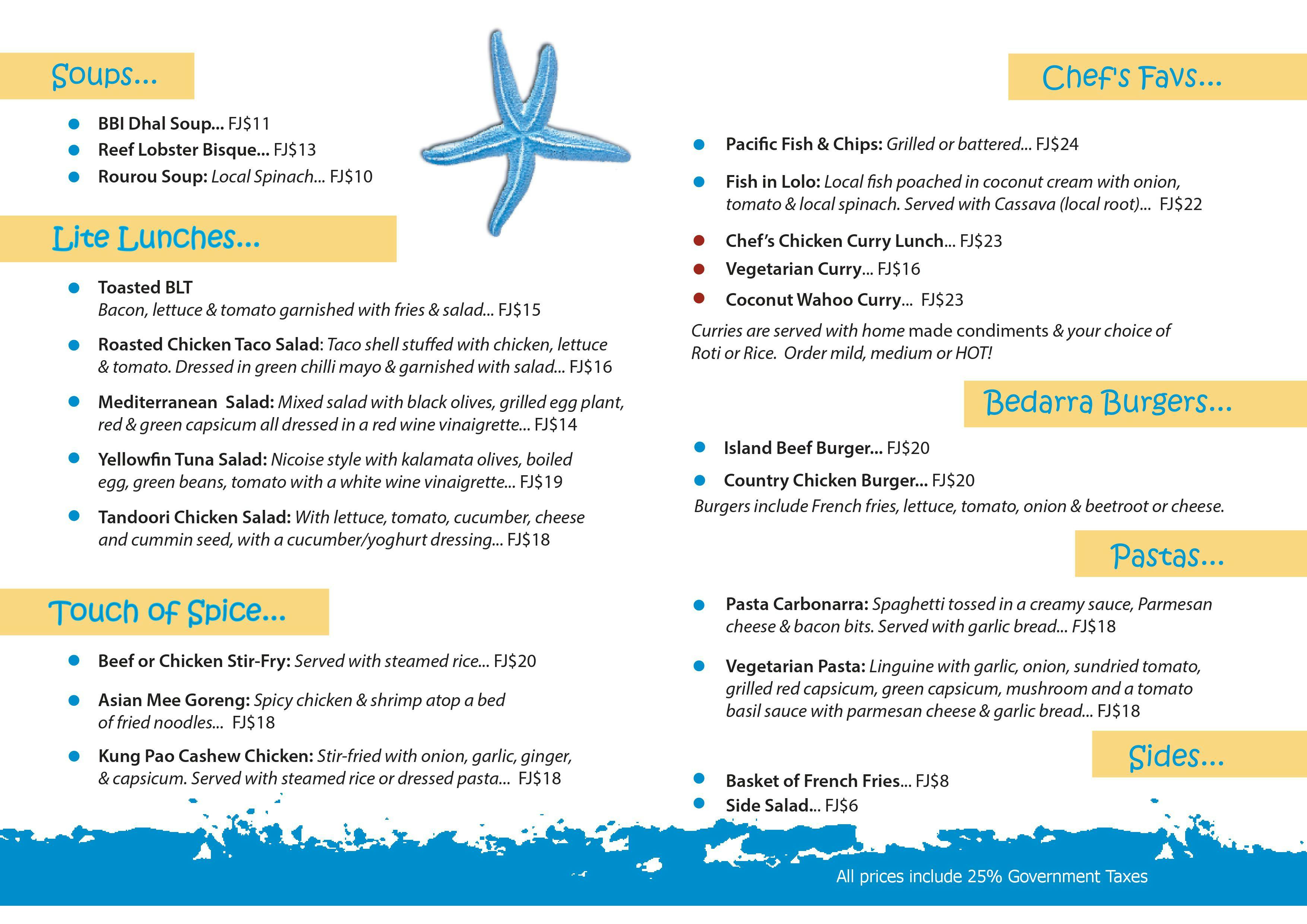 Lunch Menu | Bedarra Beach Inn